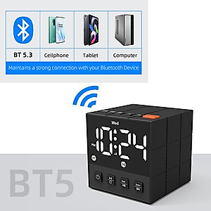 Loud Alarm Clock Bluetooth Speaker with Crystal-Clear Sound, Rich Bass, Dimmable LED Display, Small Bedside Digital Clock for Bedroom | Super Loud Alarm Clock for Heavy Sleepers, Adults, Teens - Black