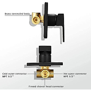JingGang Matte Black Shower Faucet Rain Shower Head Shower Faucets Sets Complete Bathroom Rainfall Shower System, Single Function Shower Trim Kit with Rough-in Valve