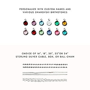 AJ's Collection Round Triple Hammered Edge Personalized Charm Necklace. Customize a Sterling Silver Round Pendant with Names and Swarovski Birthstones of Your Choice. Makes Gifts for Her