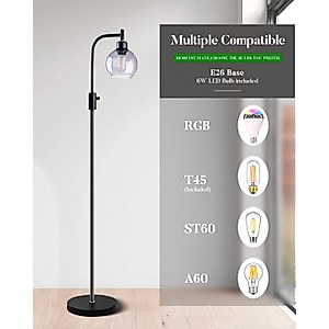 bulbeats 68IN Industrial Floor Lamp, Dimmable (Brightness Adjustable) Standing Tall Lamps for Living Room, Modern Floor Lamp with Grey Glass Shade, Bulb Included, Farmhouse Mid Century Decor