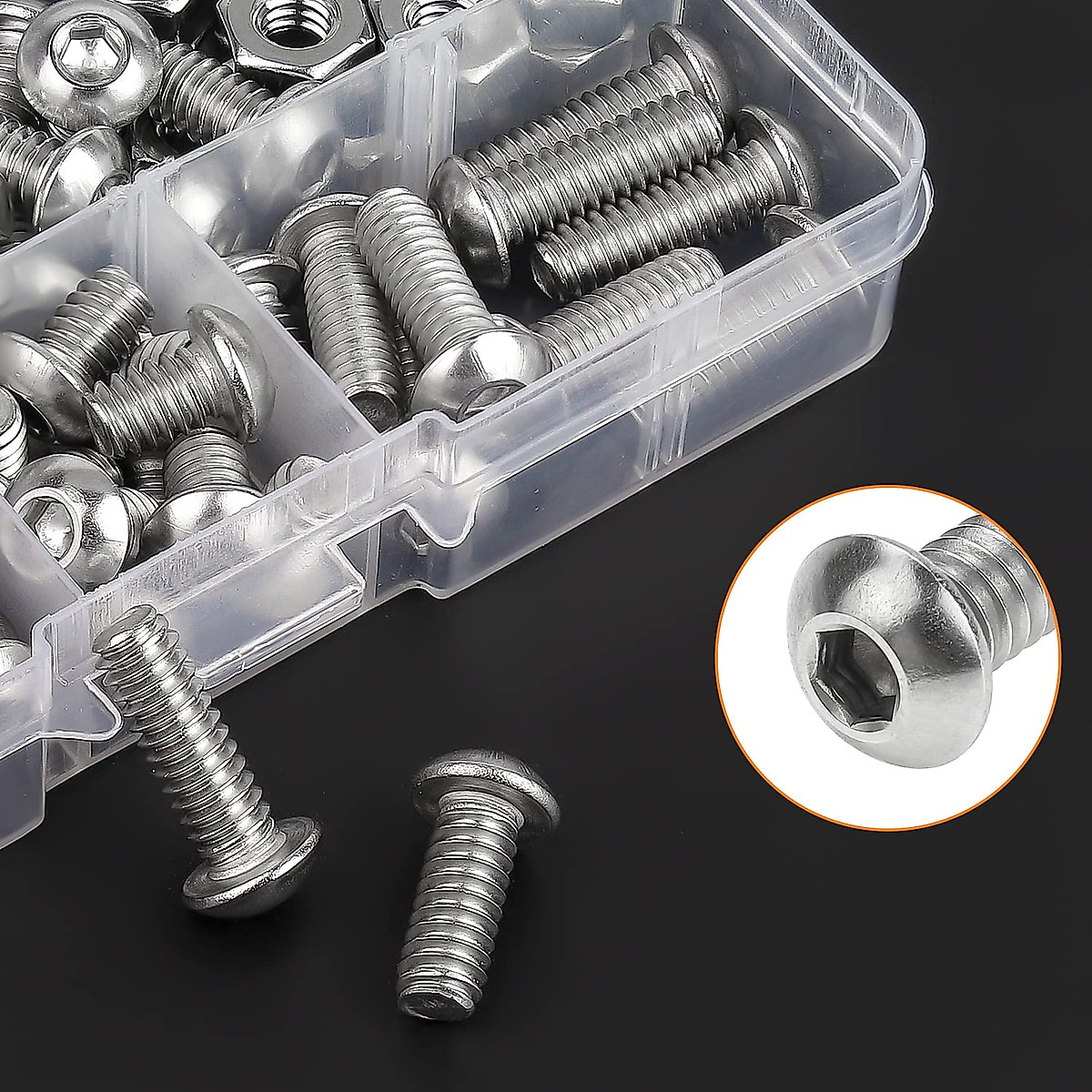 HELIFOUNER 65 Pieces 5 Sizes 304 Stainless Steel 1/4-20 x 3/8" 1/2" 5/8" 3/4" 1" UNC Thread Button Head Socket Cap Screws Bolts Kit