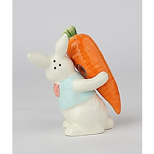 Fine Ceramic Spring Easter Buny carries Carrot Salt & Pepper Shakers Set, 3.75" H