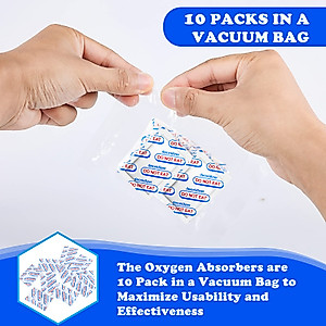 QHOWYAL 100 Packs 300CC Oxygen Absorbers (10 Packs in Individual Vacuum Bag), Food Grade Oxygen Absorbers for Long Term Food Storage, Perfect for Mylar Bags, Canning, Mason Jars