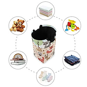 OREZI Cute Woodland Forest Animals Deer Rabbit Bear Fox Raccoon Bird Owl Laudry Hamper,Waterproof and Foldable Laundry Bag for Storage Dirty Clothes Toys in Bedroom,Bathroom Dorm Room