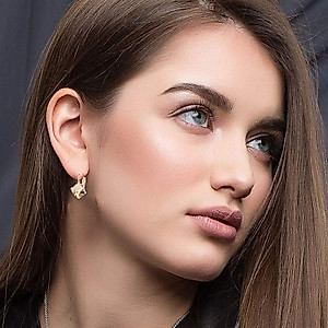 Cube Austrian Crystal Drop Leverback Earrings for Women Fashion 14K Rose Gold Plated Hypoallergenic Jewelry (Light Topaz)