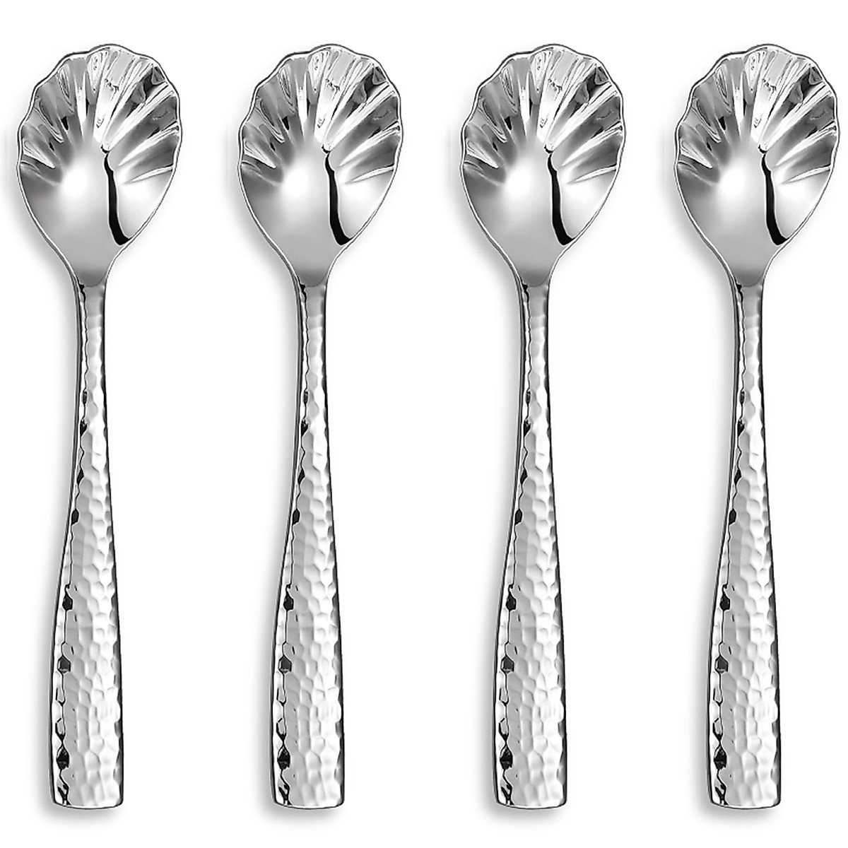 KEAWELL Premium Louis Tea Spoons Set of 4, 18/10 Stainless Steel, 6.1" Fine Spoon Set with Squared Edge, Coffee Espresso Demitasse Vintage Sugar Spoon, Dishwasher Safe (Hammered)