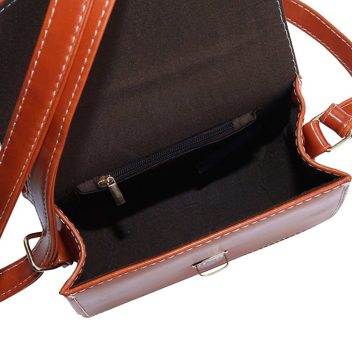 TrendsBlue Solid Color Small PU Leather Flap Clutch Crossbody Shoulder Bag, Orange Brown