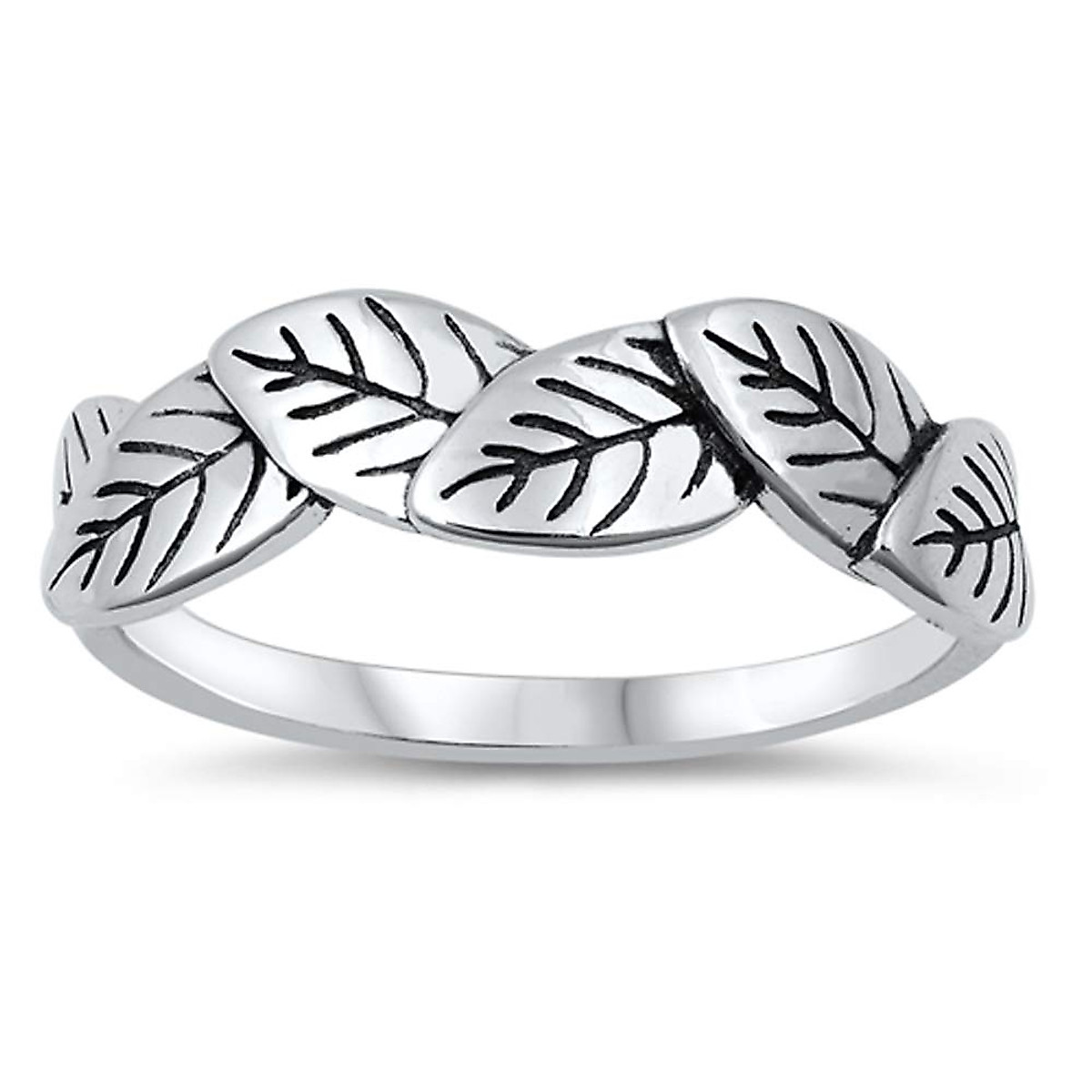 Overlapping Leaf Tree Nature Boho Ring New .925 Sterling Silver Band Size 6
