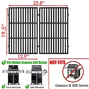 7524 Genesis 300 Series Grates Replacement Parts for Weber Grill Grates Genesis E-310 E-320 E-330 S-310 S-320 S-330 EP-310 EP-320 EP-330 Weber Genesis Grill Parts 2 PCS Cast Iron Grid 19.5 x 25.8 Inch