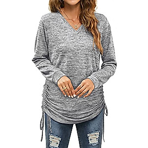 Tunic Tops to Wear with Leggings for Women V Neck Tops Basic Grey L