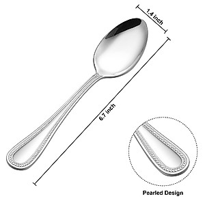 E-far Stainless Steel Teaspoons Set of 12, 6.7 Inch Pearled Edge Small Dessert Tea Spoons Silverware for Home, Kitchen and Restaurant, Non-toxic, Mirror Polished, Dishwasher Safe