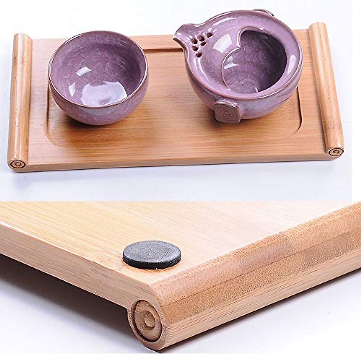Arlai Serving Trays (10.63 x 5.12x0.39 inch/LxWxH) Tasteful Small Bamboo Gongfu Tea Table Serving Tray 27x13x1cm