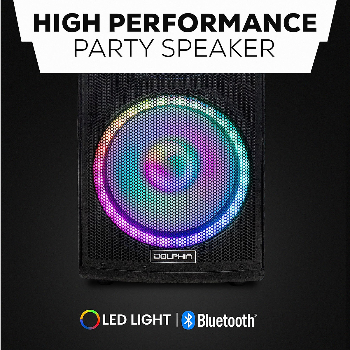 Dolphin SPX-280BT - Powerful DEEP BASS | Dual 15" Woofers, 6500W - Bluetooth Cabinet PA Speaker System with LED Light Show, Ground Shaker, Wireless Mic
