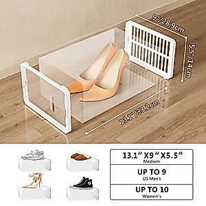 evron Shoe Rack Vertical Storage, Standing Shoe Organizer for Closet Organizers and Storage, Sturdier Frame Connection Clear Shoe Boxes Stackable with Smart Assembly Tool (White12 PCs)