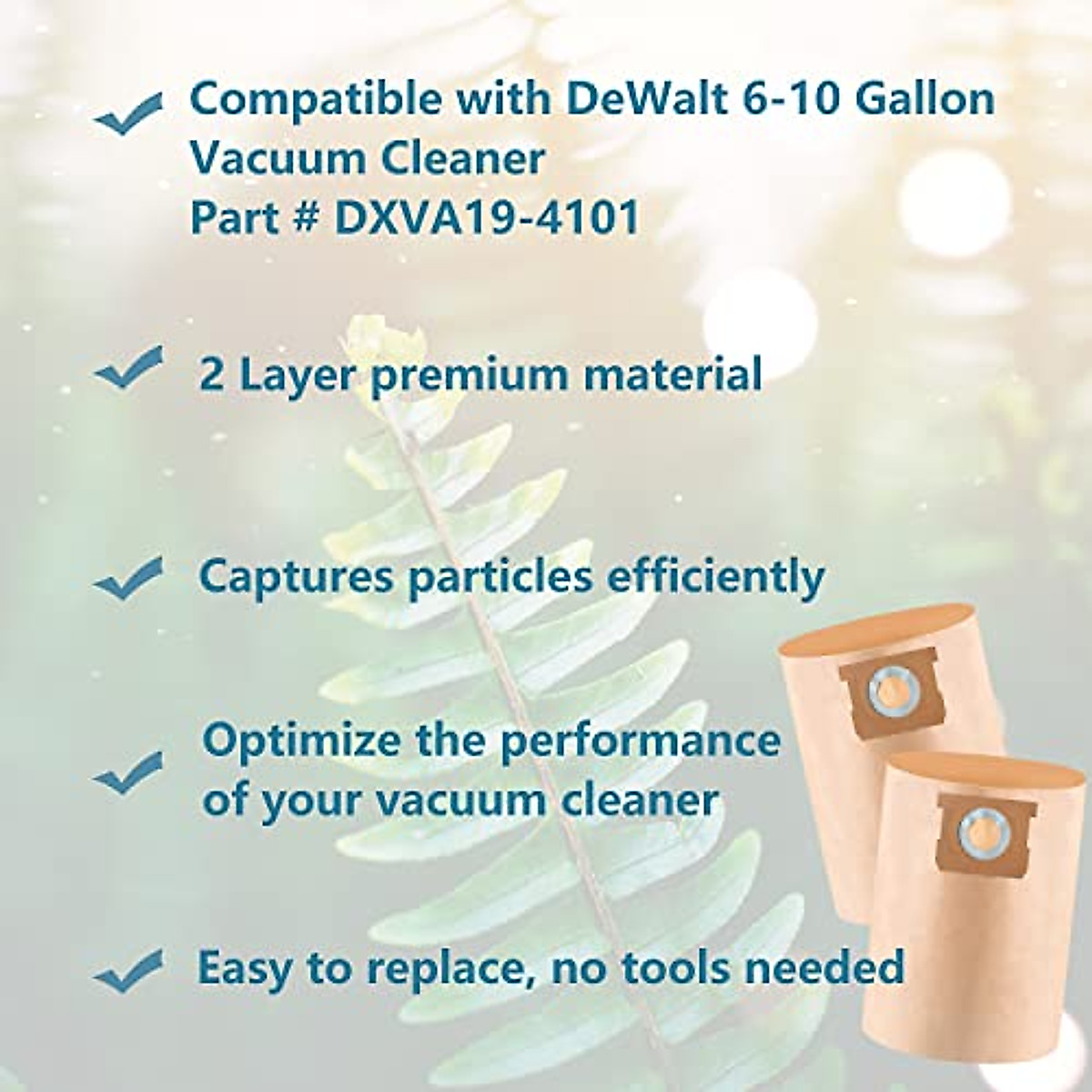 9 Pack DXVA19-4101 Vacuum Bags Compatible with DeWalt 6-10 Gallon Wet/Dry Vacuum DXV06P DXV09P DXV09PA DXV10P DXV10PL DXV10S DXV10SA DXV10SB