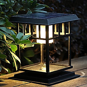 IBalody Solar Pillar Lights Outdoor Waterproof Column Lights Modern Simple Aluminum Alloy Decorative Light Home Courtyard Garden Pillar LED Light Square Pedestal