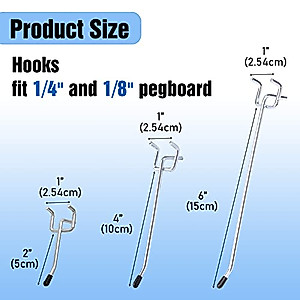 HongWay 100pcs 2 Inch Pegboard Accessories Organizer Kit, Heavy Duty Galvanized Pegboard Hooks Suitable for 1/8 and 1/4 Inch Pegboard, Metal Pegboard Hooks for Garage, Office, Kitchen, Store