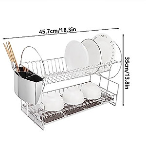 Dish Dryer Rack, Double Layer Stainless Steel Bowl Dish Rack - Space Saving Draining Rack and Storage Organizer - Premium Kitchen Accessories for Efficient Drying and Organization