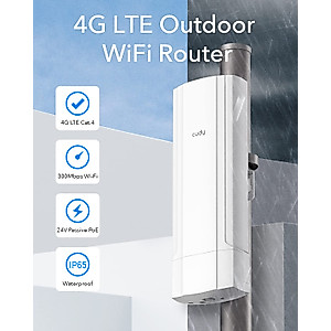 Cudy Unlocked Outdoor 4G LTE Modem Router with SIM Card Slot, N300 WiFi, EC25-AFX, IP65, PoE or DC, Pole or Wall mounting, DDNS, VPN, Cloudflare, LT300 Outdoor