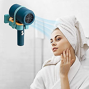 TangJZ 180-degree Rotatable Hair Dryer Holder, Hair Dryer Holder Wall Mounted, Bathroom Storage, Easy Installation and Convenient 1PC (Green with Yellow)