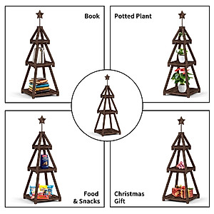 Cotata 41.3 inch 3-Tier Christmas Bookcase,Ladder Corner Solid Wood Tree Bookshelf for liveroom，Walnut