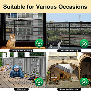 Balcony Safety Net for Kids Banister Guard-10ft X 3ft Thick Pet Balcony Guard Balcony Netting for Pets Rail Net for Balcony Apartment Cat Netting Safety Netting for Railings Stair Guard (Black)