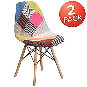 Flash Furniture 2 Pack Elon Series Milan Patchwork Fabric Chair with Wooden Legs