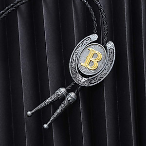 HUABOLA CALYN Vintage Bolo Tie for Men- Initial Letter ABCDMJR to Z Western Cowboy Bolo Tie for Women (B)