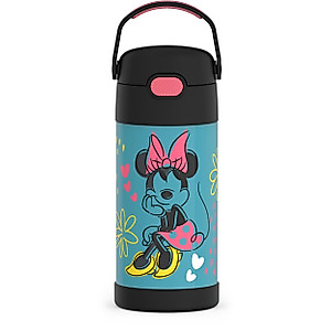 THERMOS FUNTAINER Water Bottle with Straw - 12 Ounce, Minnie Mouse - Kids Stainless Steel Vacuum Insulated Water Bottle with Lid