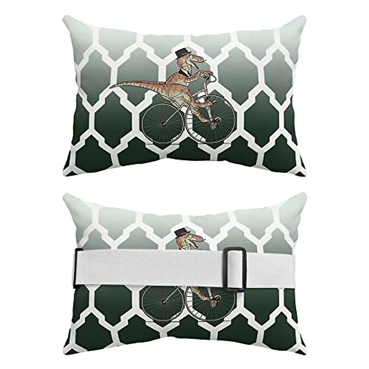 Recliner Head Pillow Ledge Loungers Chair Pillows with Insert Dinosaur with Moroccan Texture Sage Green Gradient Lumbar Pillow with Adjustable Strap Patio Garden Cushion for Sofa Bench Couch, 2 PCS
