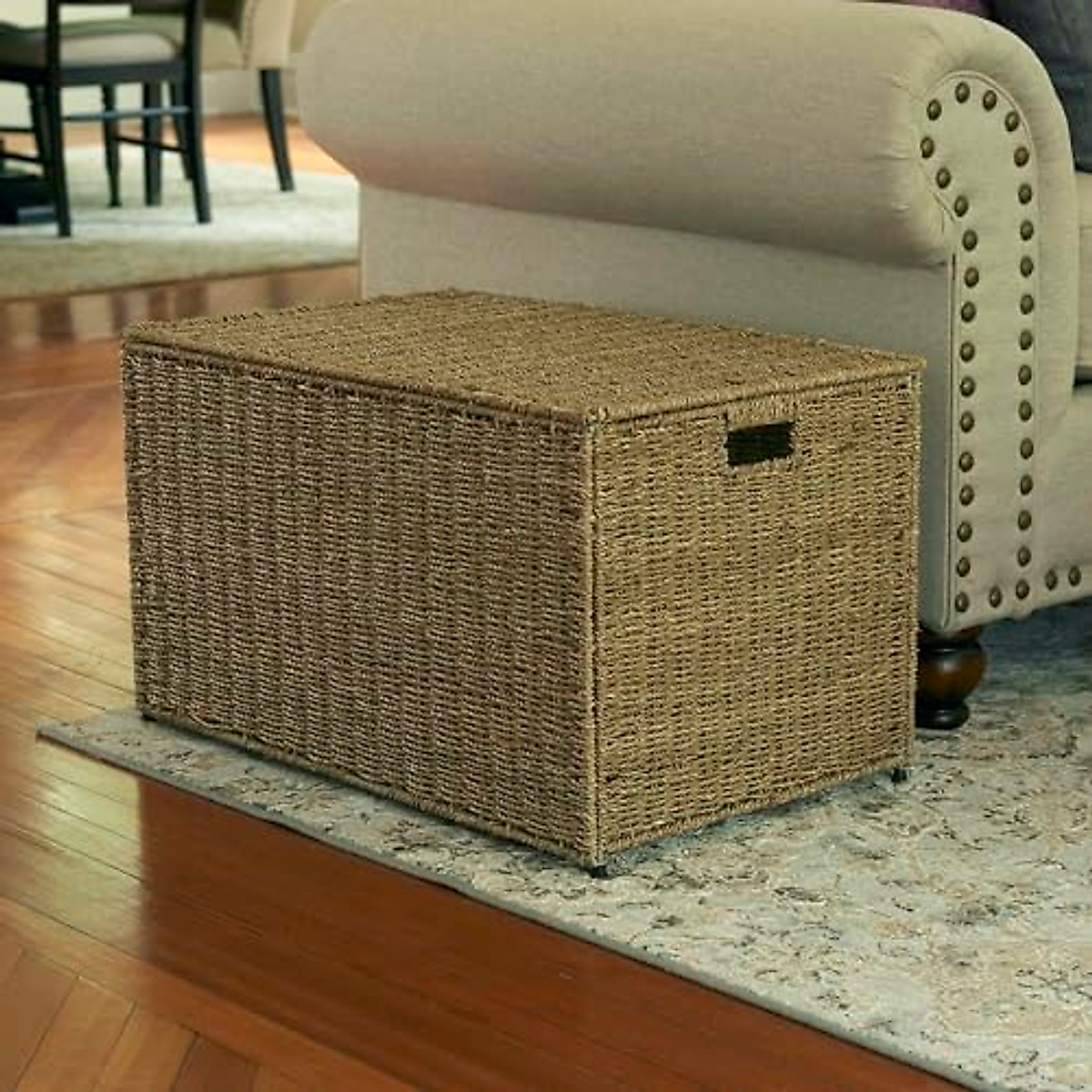 Household Essentials ML-5665 Decorative Wicker Chest with Lid for Storage and Organization | Large | Light Brown