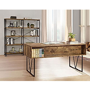 Coaster Analiese Rustic Industrial 60" 4-Shelf Wood Double Bookcase With Black Metal Frame, Brown Nutmeg