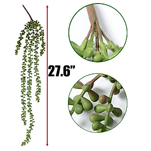 3 Pcs String of Pearls Plant Artificial Hanging Succulents Plants for Home Garden Decor (Pots Not Included) (Dark Green)