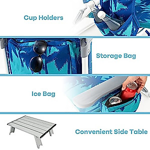 Goplus Backpack Beach Chairs, 3 Pcs Portable Camping Chairs with Cool Bag and Cup Holder, 5-Position Outdoor Reclining Chairs for Sunbathing, Fishing, Travelling (Light Blue, with Side Table)