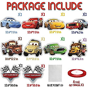 Lnkdeya Cars Lightning McQueen Porch Sign Cutouts Room Wall Door Decor Race Car Birthday Party Garden Outdoor Indoor Decorations Hanging Cards