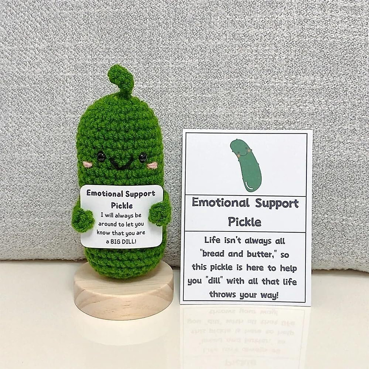 Handmade Emotional Support Pickled Cucumber Gift, Emotional Support Pickled Cucumber Knitting Doll, Cute Handmade Crochet Emotional Support Pickles Doll, Pickle Toy with Positive Affirmation Card (Co