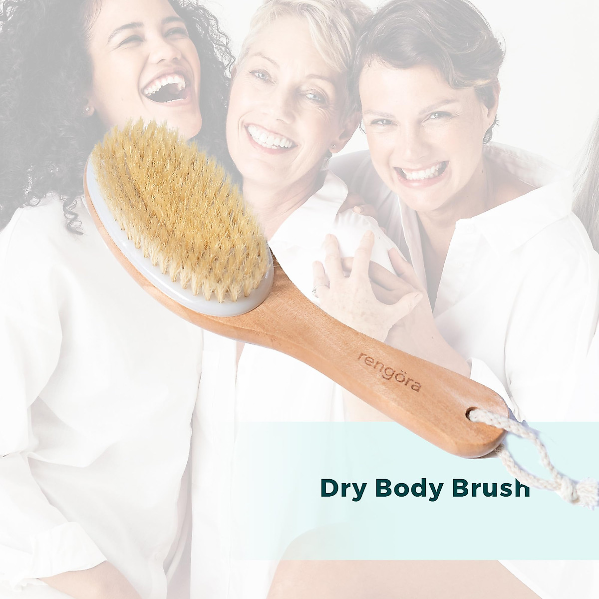 Exfoliating Back Scrubber for Shower, Dual-Use Body Scrubber for Wet/Dry Exfoliation, Dry Brushing Body Brush for Lymphatic Drainage, Natural Boar Bristles, Ergonomic Handle Cellulite Brush by rengöra