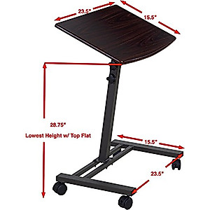 OneSpace Angle and Height Adjustable Mobile Laptop Computer Desk, Single Surface, Dark Walnut