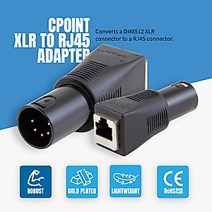 SIRS-E 2-Pack - CPoint XLR RJ45 Adapter CAT-5 Ethernet to DMX512 Cable Converter, Male 5-Pin, XLRJ45-5M