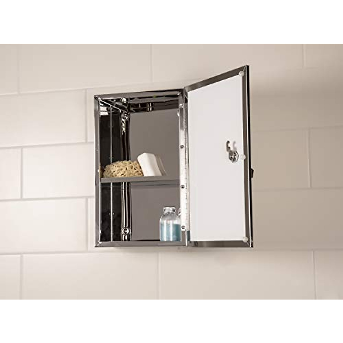 Croydex WC846005AZ Trent Stainless Steel Lockable Surface Mount Medicine Cabinet with Keys, 15.7 x 9.8 x 5.2 In.
