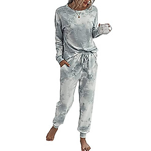 PRETTYGARDEN Women's Tie Dye Two Piece Tracksuit Set Long Sleeve Sweatshirt with Long Pants (Grey,Small)