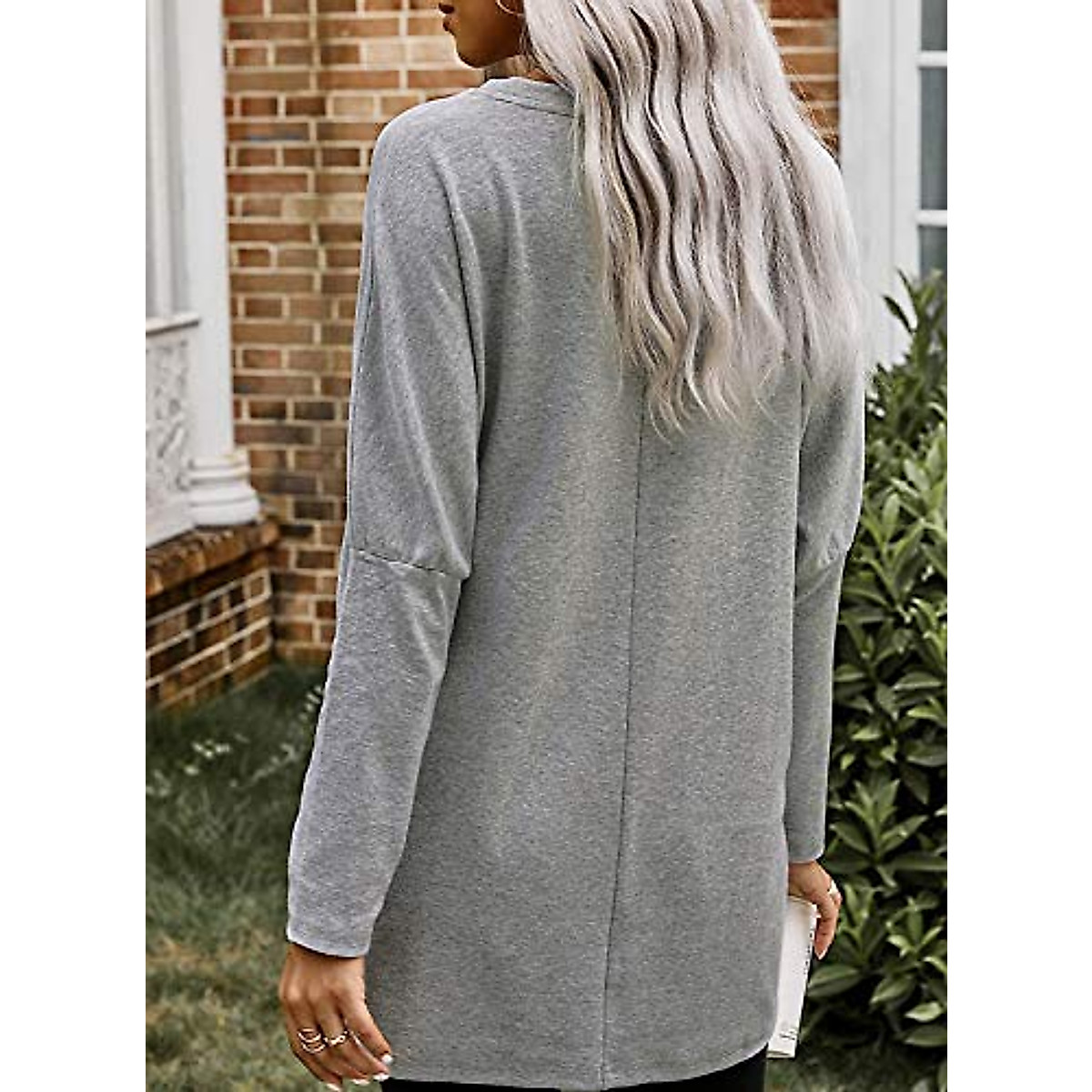 Dokotoo Womens Comfy Casual Long Sleeve T Shirt Tunics Tops Blouse Fashion Oversized Shirts Tunic with Pockets Tops for Leggings Summer Autumn Spring (US 16-18) XL,Gray