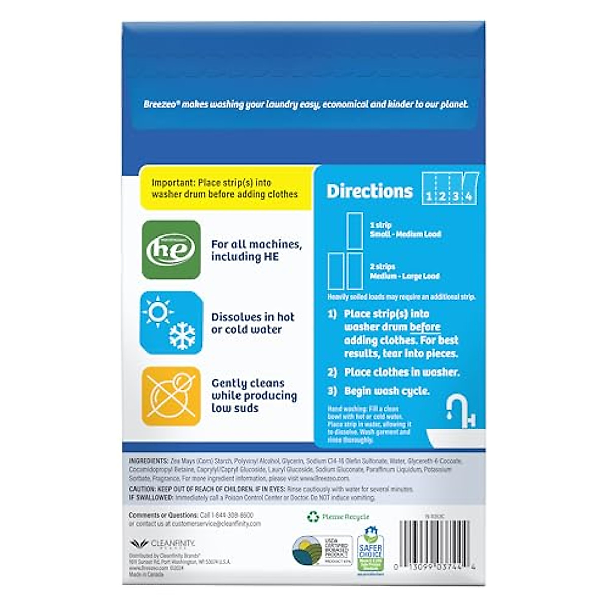 Breezeo Laundry Detergent Strips (48 strips) - Fresh Linen Scent - More Convenient than Pods, Pacs, Liquids or Powders – Great for Home, Dorm, Travel, Camping & Hand-Washing