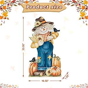 glitzhome GH31362R1 Fall Wooden Welcome Scarecrow Porch Sign Hanging Wall Decor, Orange