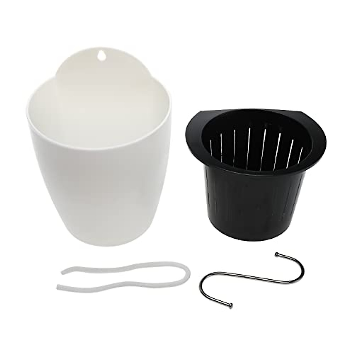 Mono-gatari 7 Pack Self Watering Hanging Planters White Plastic Wall Hanging Planter Pot with 7 Hooks 5 Inch Lazy Flower Pot Succulent Plants for Indoor Outdoor Garden Fence, Porch, Wall(5Inch)