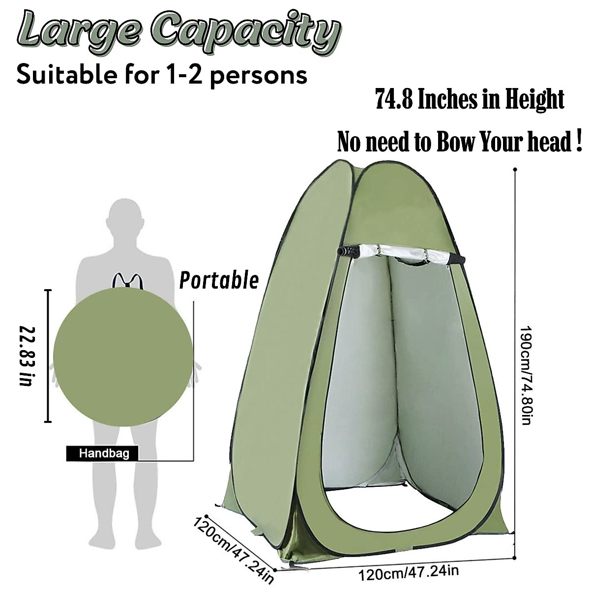 Pop Up Shower Tent – Instant Camping Privacy Shelter Changing Tent Quick Set Up in seconds – Outdoor Portable Shower Enclosure Toilet Tent – 47.2 x 47.2 x 74.8
