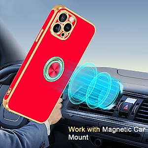Fingic for iPhone 13 Pro Max Case,for iPhone 13 Pro Max Phone Case with 360° Ring Holder Slim Lightweight Kickstand Magnetic Car Mount for Women Girls Boys Protective Case for iPhone 13 Pro Max,Red