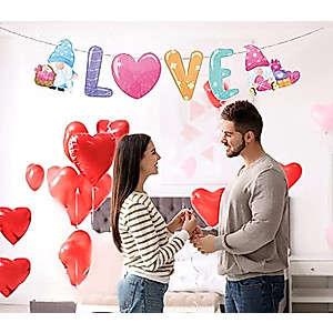 Valentine's Day Banner, Happy Valentines Day Banner Gnome Valentines Garland Banner Conversation Heart Decor Valentines Hanging Swirls Gnomes Cupcake Toppers for Girls Valentines Party Home