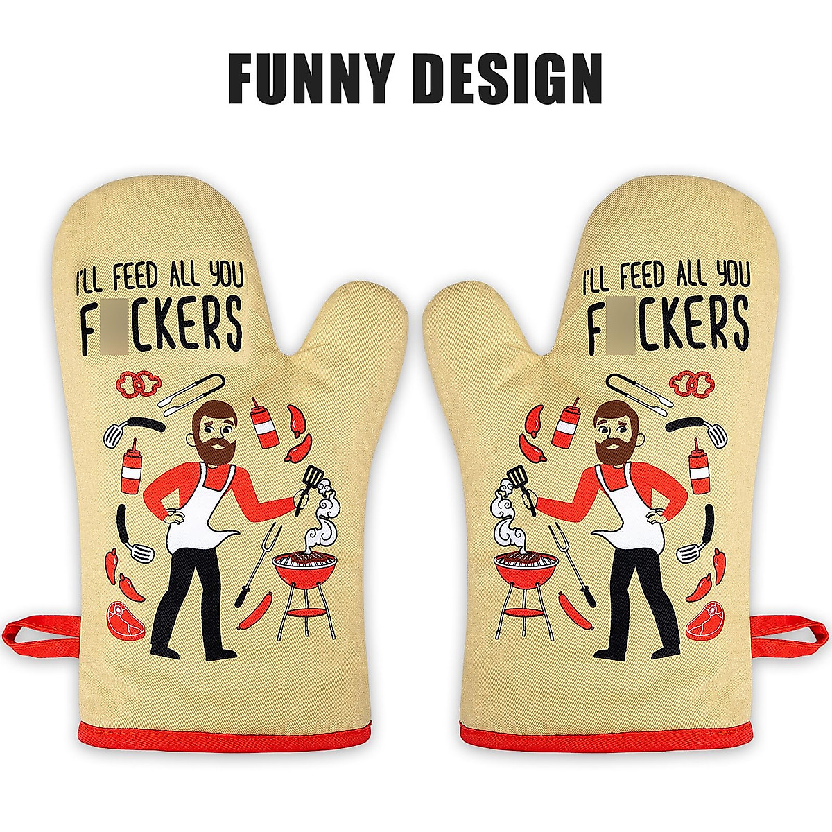 Miracu Funny Oven Mitts, Gifts for Chefs, Cooking BBQ Oven Mitt - Unique Cooking Gifts for Cooks Dad Brother Him - Funny Kitchen Gadgets, Manly Fathers Day, Housewarming, Grilling Chef Gifts for Men