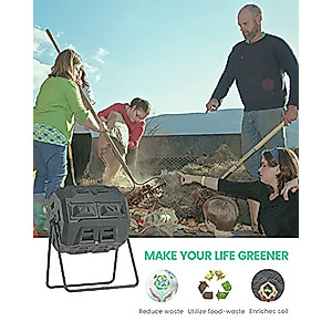 2021 Upgraded Tumbling Composter with Compost Thermometer - Dual Chamber Garden Compost Bin(43 Gal, Green)